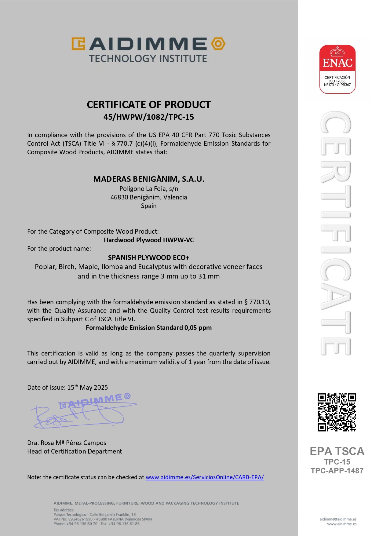 Mabesal Certifications | FSC, PEFC, CARB-EPA, EPA-TSCA